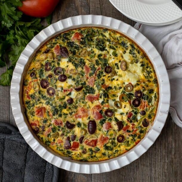 Mediterranean Frittata (Spinach Frittata with Olives and Tomatoes)